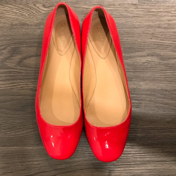 Calvin Klein | Shoes | Ck Red Patent Leather Flats | Poshmark